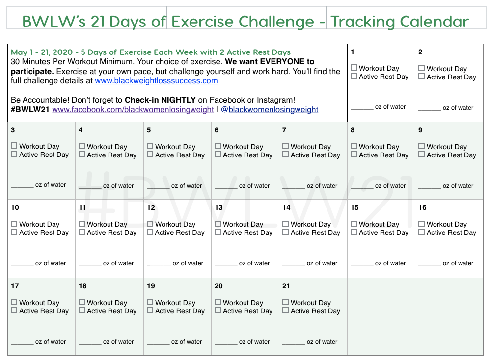 BWLW's 21 Day Exercise Challenge | Black Weight Loss Success